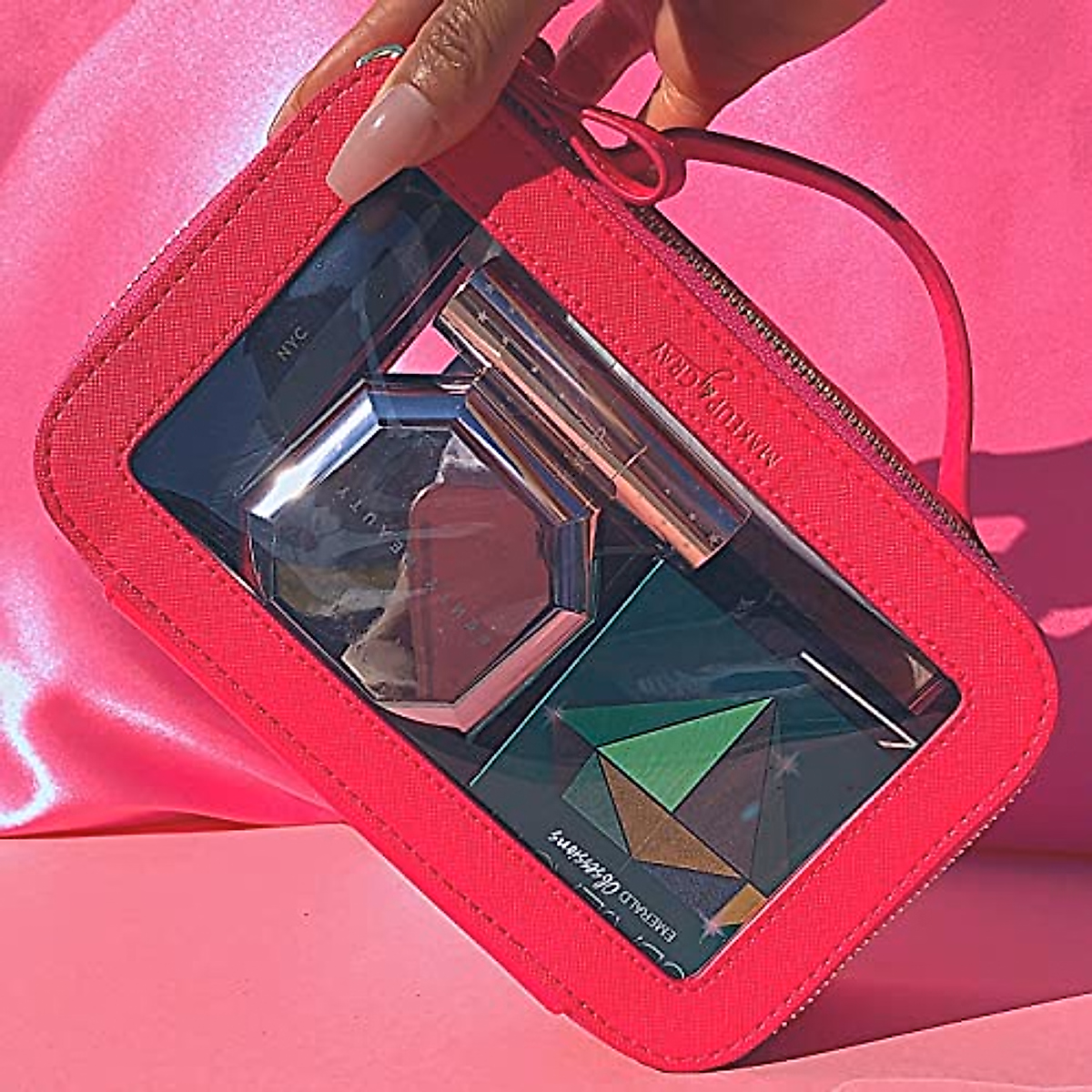 Makeup by Gray TSA Approved Toiletry Bag for Women, Clear Makeup Bag, Heavy Duty Cosmetic Bag for Traveling- Water Resistant, Luxury Vegan Leather (Hot Pink)