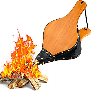 AMAGABELI GARDEN & HOME Wood Fireplace Bellows 19"x 8" Large Artificial Leather Bellow Fire Pit Air Blower With Hanging Strap Cast Nozzle Outdoor Cooking Fan Camping BBQ Grill Chimney Barbecue Tools
