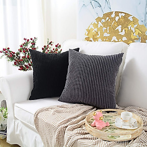 MERNETTE Pack of 2, Corduroy Soft Decorative Square Throw Pillow Cover Cushion Covers Pillowcase, Home Decor Decorations for Sofa Couch Bed Chair 18x18 Inch/45x45 cm (Striped Black)