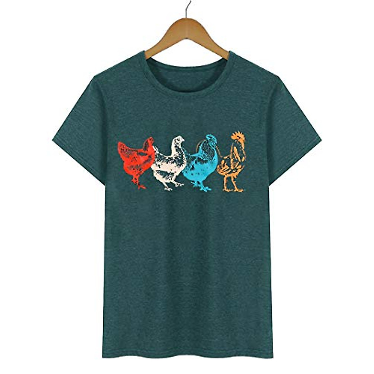 Chicken Shirt for Women Farm Tees Farm Girl T Shirt Funny Chicken Graphic T-Shirt Casual Short Sleeve Tops Green