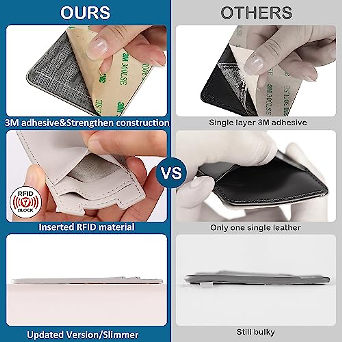 Fulgamo 2Pack Phone Wallet,Leather Phone Card Holder Adhesive Stick On Credit Card Pocket for Back of Phone Case iPhone and Android-White,Grey