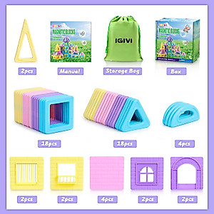 54 PCS Magnetic Blocks, Toddler Toys for 3+ Year Old Girls & Boys, Magnetic Tiles Castle Building Blocks Princess Toys, Birthday Gifts for 3 4 5 6 7 8 Year Old, Learning STEM & Sensory Toys for Kids