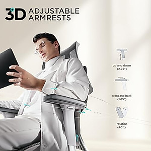 Hbada E3 Air Ergonomic Office Chair, Big and Tall Office Chair - with 3-Zone Dynamic Lumbar Support, 3D Adjustable Headrest, 3D Adjustable Armrests, Swivel Computer Chair, Grey(No Footrest)