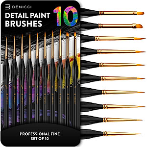 Professional Miniature Paint Brushes - Paint Brush Set of 10 Detail Paint Brushes - for Fine & Art Painting - w/ Comfortable Grip Handles - Perfect for Acrylic, Watercolor, Oil, Models, Warhammer 40k