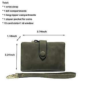 Ladies Wallet RFID Blocking Women Leather Wristlet, Army Green, Size Medium