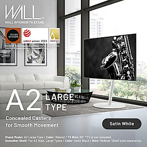 WALL A2 Large Type | Japanese Rolling Portable Free-Standing 45-80 Inch Universal Big Screen TV Stand with Concealed Caster Wheels | Satin White