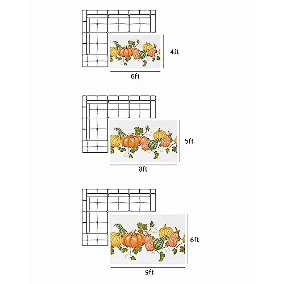 Outdoor Rug Carpet Indoor Area-Rug Thanksgiving Autumn Pumpkin Washable High Traffic Bedroom Kitchen Mat Backyard Patio Porch Rug, 4 X 6