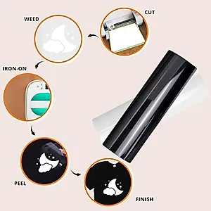 HTVRONT White HTV Heat Transfer Vinyl Rolls -12''x150ft Iron on Vinyl for T Shirts- White HTV Vinyl for Cricut & Cameo-HTV Vinyl Rolls Easy to Cut & Weed & Transfer (White)