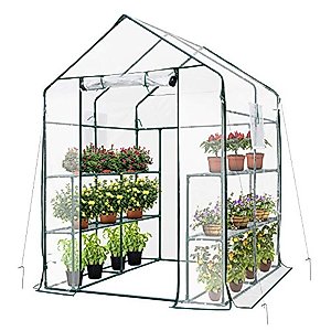 VIVOSUN 57x57x77-Inch Transparent Mini Walk-in Green House with Window and Anchor, Plant Garden Hot House 2 Tiers 8 Shelves, 4.7 x 4.7 x 6.4 FT