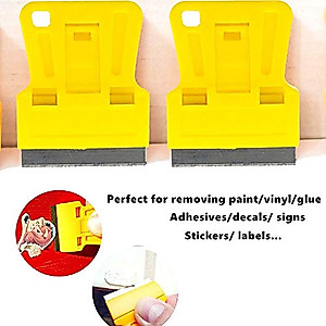 WEKOIL Mini Plastic Razor Blade Scraper High Visibility Bright Yellow Window Scraper Paint Scraper with 5 Spare Metal Razor Scraper Blades Stove Top Scraper Scraping Sticker Decal Residue Label