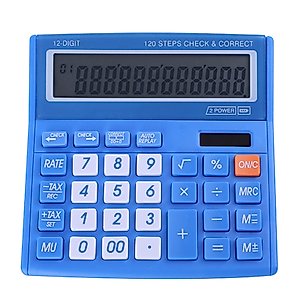 Office Desk Calculator 12 Digits with Solar Power and Easy to Read HD LCD Display, Big Buttons, for Financial Affairs,Home, Office, School, Class and Business,with Battery,Blue