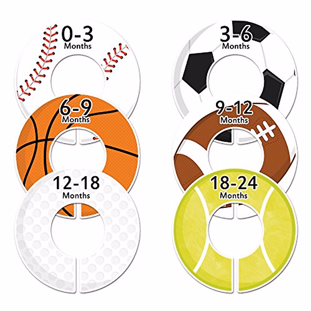 C47 Sports Baby Closet Size Dividers Boy Set of 6 Fits 1.25 Inch Rod