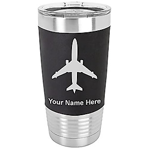 LaserGram 20oz Vacuum Insulated Tumbler Mug, Jet Airplane, Personalized Engraving Included (Silicone Grip, Black)