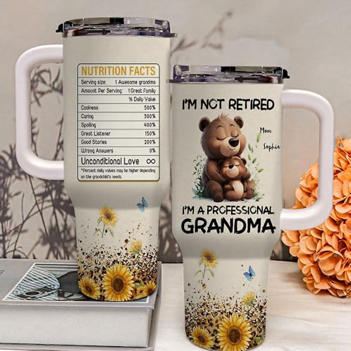 Personalized 40oz Tumbler - Cute A bear mother sitting while her cub leans against her Mother and Child Design with Nutrition Facts - Gift for Mom, Grandma, Mother's Day iKBYIz