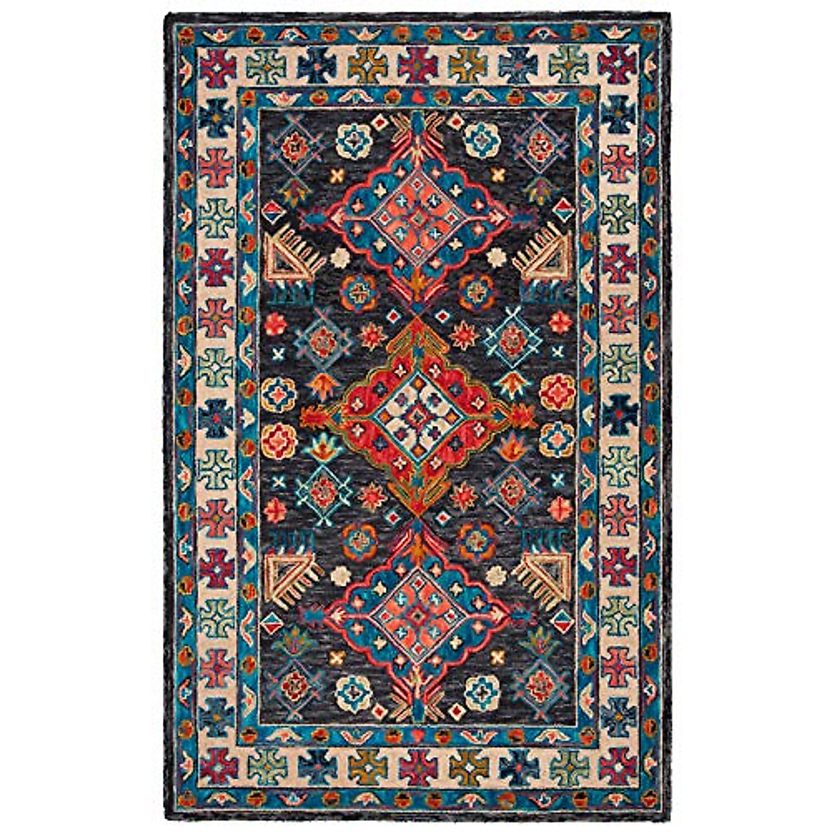 SAFAVIEH Aspen Collection Accent Rug - 3' x 5', Charcoal & Blue, Handmade Boho Wool, Ideal for High Traffic Areas in Entryway, Living Room, Bedroom (APN521H)