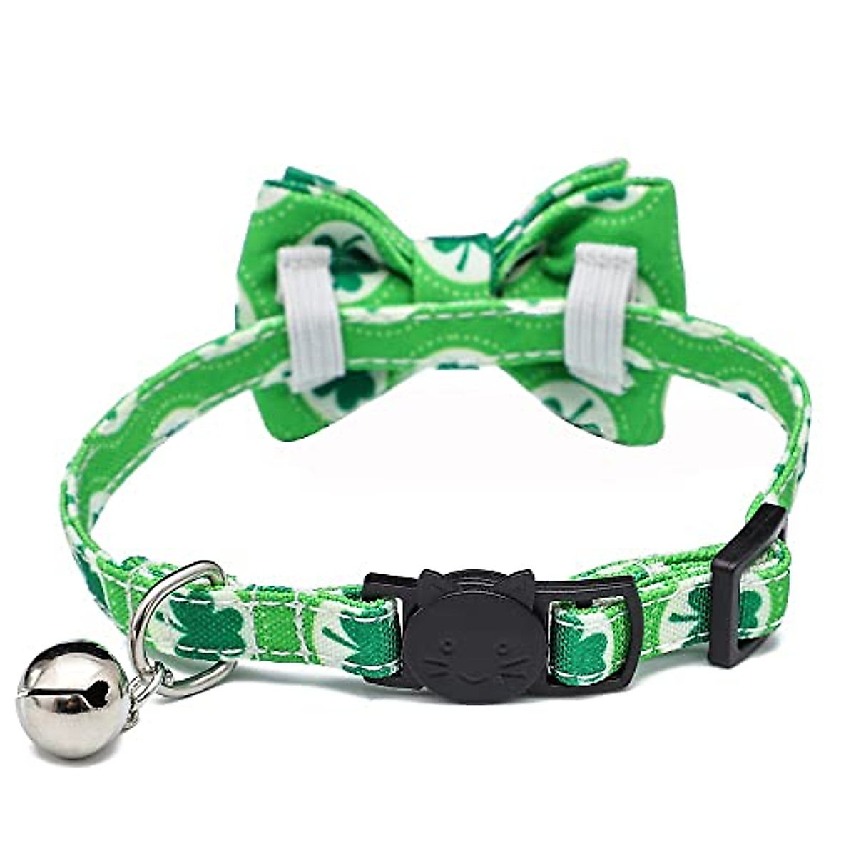 Bnibol 2-Pack Breakaway Cat Collars with Removable Double-Layer Bow Tie and Bell,for boy and Girl cat Safety Collars for Cats Suitable for Festivals and Daily. (St. Patrick's Day1)