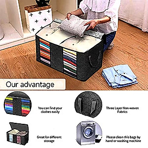 Large Capacity Clothes Storage Bag Organizer with Reinforced Handle Thick Fabric for Comforters, Blankets, Bedding, Foldable with Sturdy Zipper, Clear Window, 3 Pack, 90L (Black)