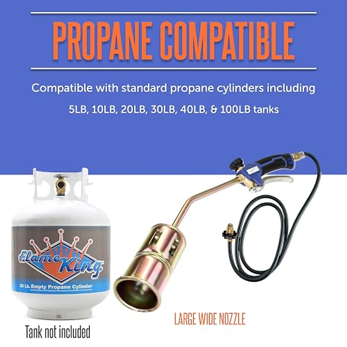 Flame King Propane Torch Kit Heavy Duty Weed Burner Powerful 320,000 BTU with 6-ft Hose Regulator Assembly