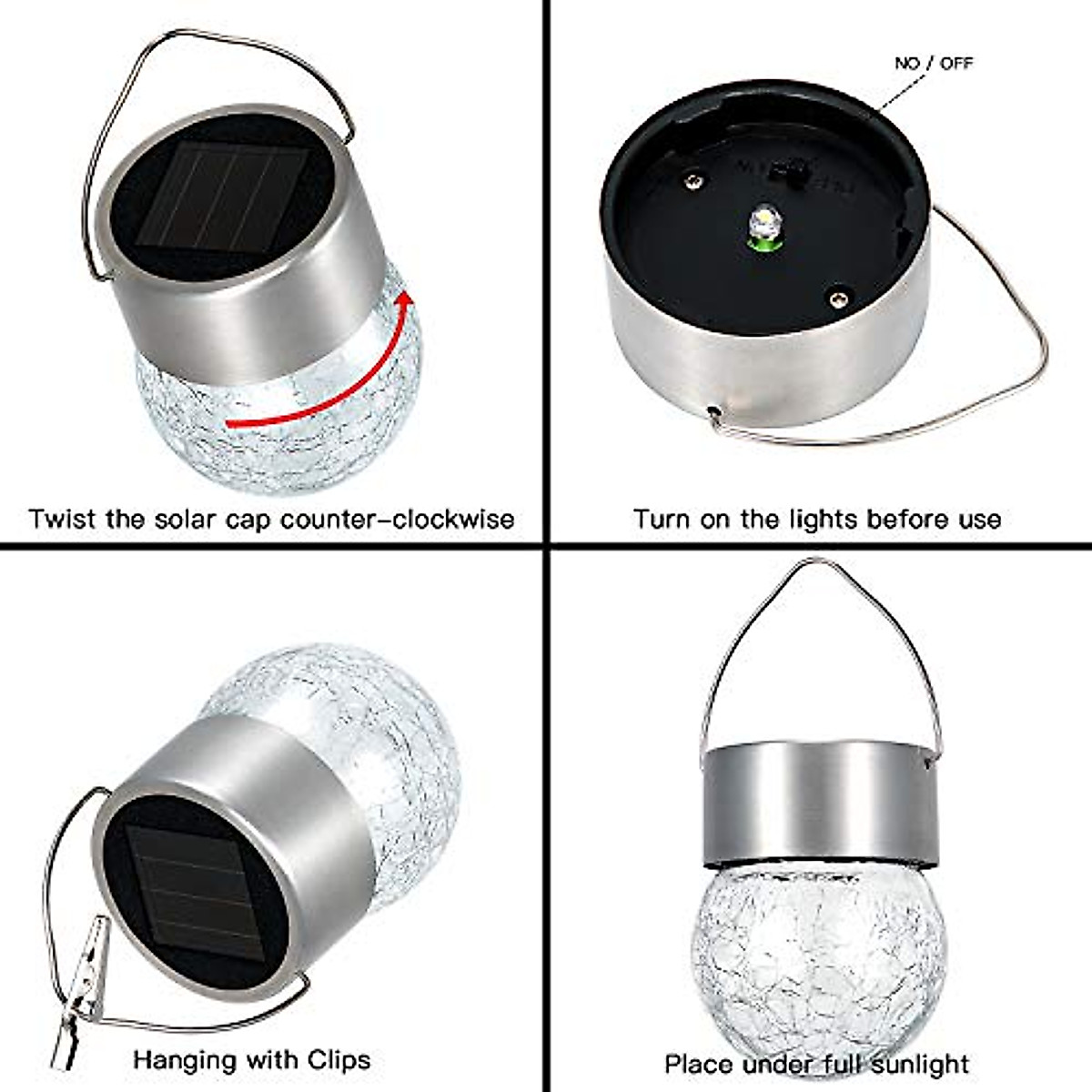 SUNWIND Hanging Solar Ball Lights Outdoor - 8 Pack Cracked Glass Decorative Garden Lights Waterproof Solar Lanterns for Yard, Patio, Fence, Tree, or Holiday Decoration(White)