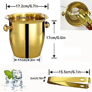 Ice Buckets - Champagne Ice Bucket with Tongs, Golden Trumpet Ice Bucket Stainless Steel Mirror Reflection Wine Cooler for Cocktail Bar Beer Red Wine Liquor Beverages Party,Ice Frozen Longer, 2.5L