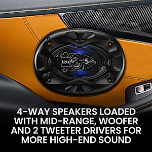BOSS Audio Systems BE464 Rage Series 4 x 6 Inch Car Stereo Door Speakers - 250 Watts Max, 4 Way, Full Range, Coaxial, Tweeters, Sold in Pairs