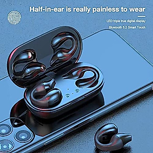 Ear-Clip Bone Conduction Headphones Bluetooth 5.3, Painless Wireless Open Ear Clip on Headphone,Waterproof Mini Sport Running Earring Earphone, Noise Cancelling HiFi Quality Long Battery Life ( Color