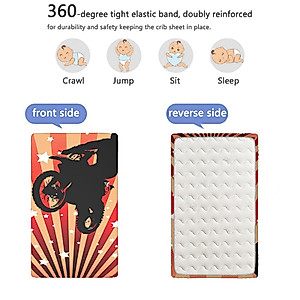 Dirt Bike Themed Fitted Mini Crib Sheets,Portable Mini Crib Sheets Soft & Stretchy Fitted Crib Sheet - Crib Mattress Sheet or Toddler Bed Sheet,24“ x38“,Vermilion Peach and Black
