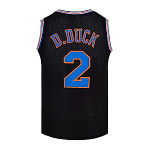 Mens Basketball Jersey #2 D Duck 90s Moive Space Shirts (Black, Small)
