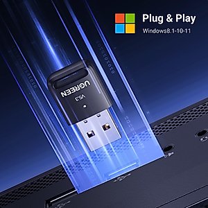 UGREEN Bluetooth Adapter, USB Bluetooth 5.3 Adapter for PC, Wireless Bluetooth Dongle, Plug and Play for Windows 11/10/8.1 Headphone Mouse Keyboard Printer Speaker Xbox PS5 Game Controllers