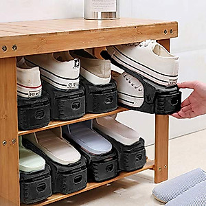 Neprock Shoe Slots Organizer, Adjustable Shoe Stacker Space Saver, Double Deck Shoe Rack Holder for Closet Organization (20-Pack)(Black)