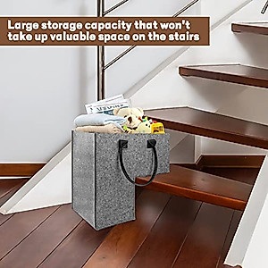 MODOWEY 2Pcs L-Shape Stair Basket Organizer, Foldable Fabric Staircase Storage Organizer with Faux Leather Handles, Large Stair Storage Organizer for Laundry, Toys, Household Items