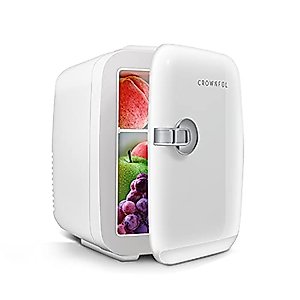 CROWNFUL Mini Fridge, 4 Liter/6 Can Portable Cooler and Warmer Personal Refrigerator for Skin Care, Cosmetics, Beverage, Food,Great for Bedroom, Office, Car, Dorm, ETL Listed (White)