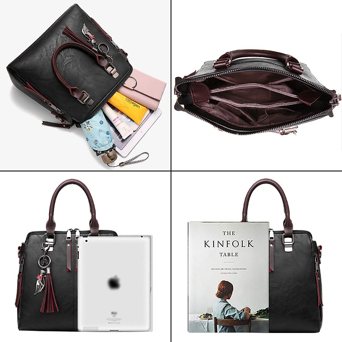 Dayfine Women Handbags PU Long Strap Shoulder Bag Ladies Tote Bag Cross-body Bags Purse Messenger Bags-Black