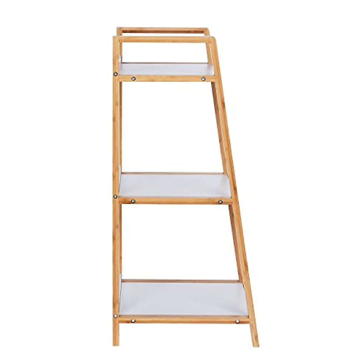 WENKO 3 Tier Ladder Shelf for Bathroom, Kitchen, Living Room, Bamboo, Storage Unit with White Shelves, Dimensions 16.93 x 29.92 x 14.17 in