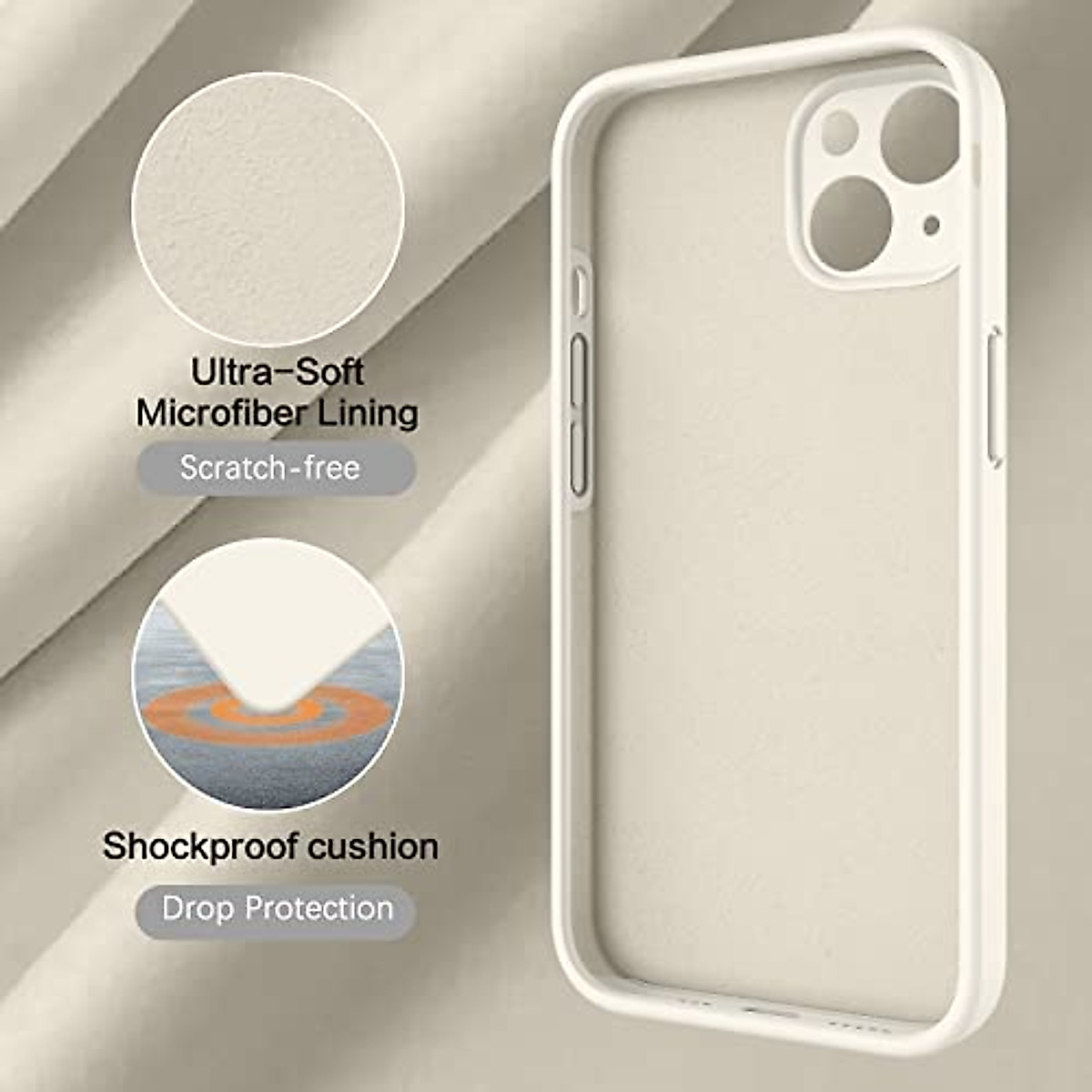 BENTOBEN for iPhone 13 Case, Phone Case iPhone 13, Soft Silicone Gel Rubber Bumper Microfiber Lining Hard Back Shockproof Protective Phone Cover for iPhone 13 6.1", Antique White