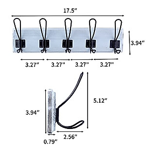 Rustic Coat Rack - Wall Mounted Solid Pine Wood 17" Entryway Coat Hooks - Rustic Hooks for Hanging Coats,Jacket,Clothes,Hats (1 Item Five Hooks, White with Black Hooks)