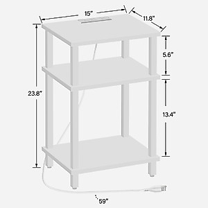 TUTOTAK End Table with Charging Station, Side Table with USB Ports and Outlets, Nightstand, 3-Tier Storage Shelf, Sofa Table for Small Space TB01BW042