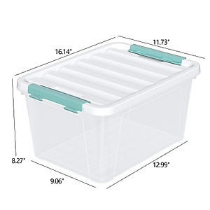 Vababa 20 L Plastic Latch Storage Box with Lid, 4-Pack Clear Small Storage Bin