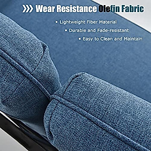 Tangkula Patio Loveseat with Table Set, 2 Seat Cushioned Sofa with Coffee Table, Patio Conversation Sofa Set with Rustproof Frame, 2 Pieces Outdoor Furniture Set for Garden, Poolside, Balcony (Blue)