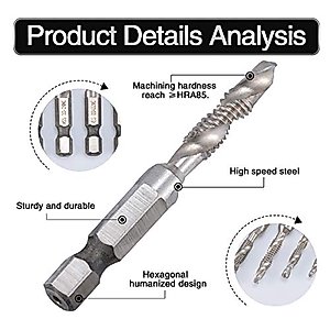 HOHXEN 6Pcs Drill Tap Combination Bit Set HSS Deburr Countersink Bit 1/4 Hex Shank Tool Kit