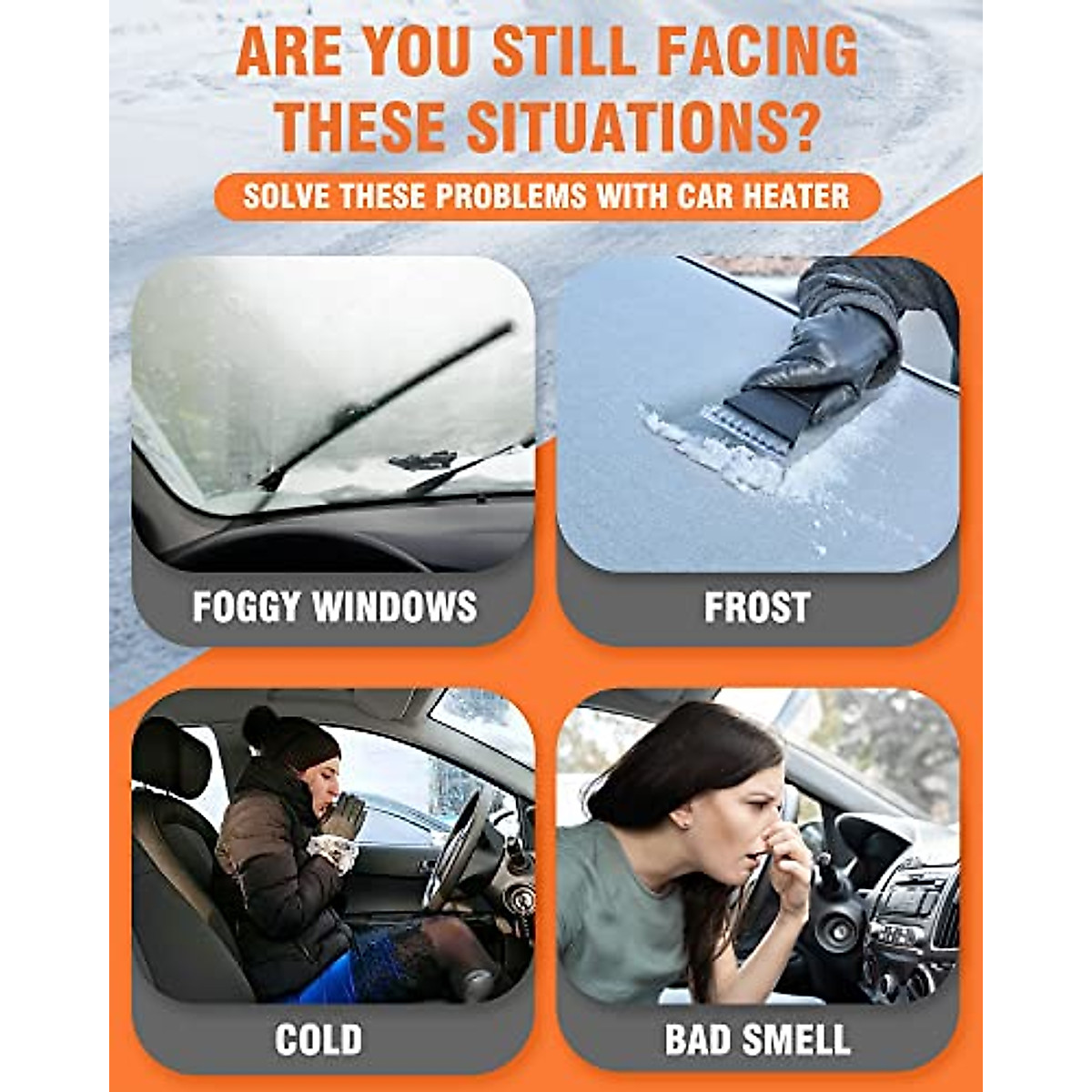 Car Heater,12V 150W Portable Car Heater Defroster Fans, 2 in 1 Heating & Cooling Fast Heating Defrost Defogger with Plug in Cigarette Lighter, Window Defroster for Car, SUV, Jeeps, Trucks, Black