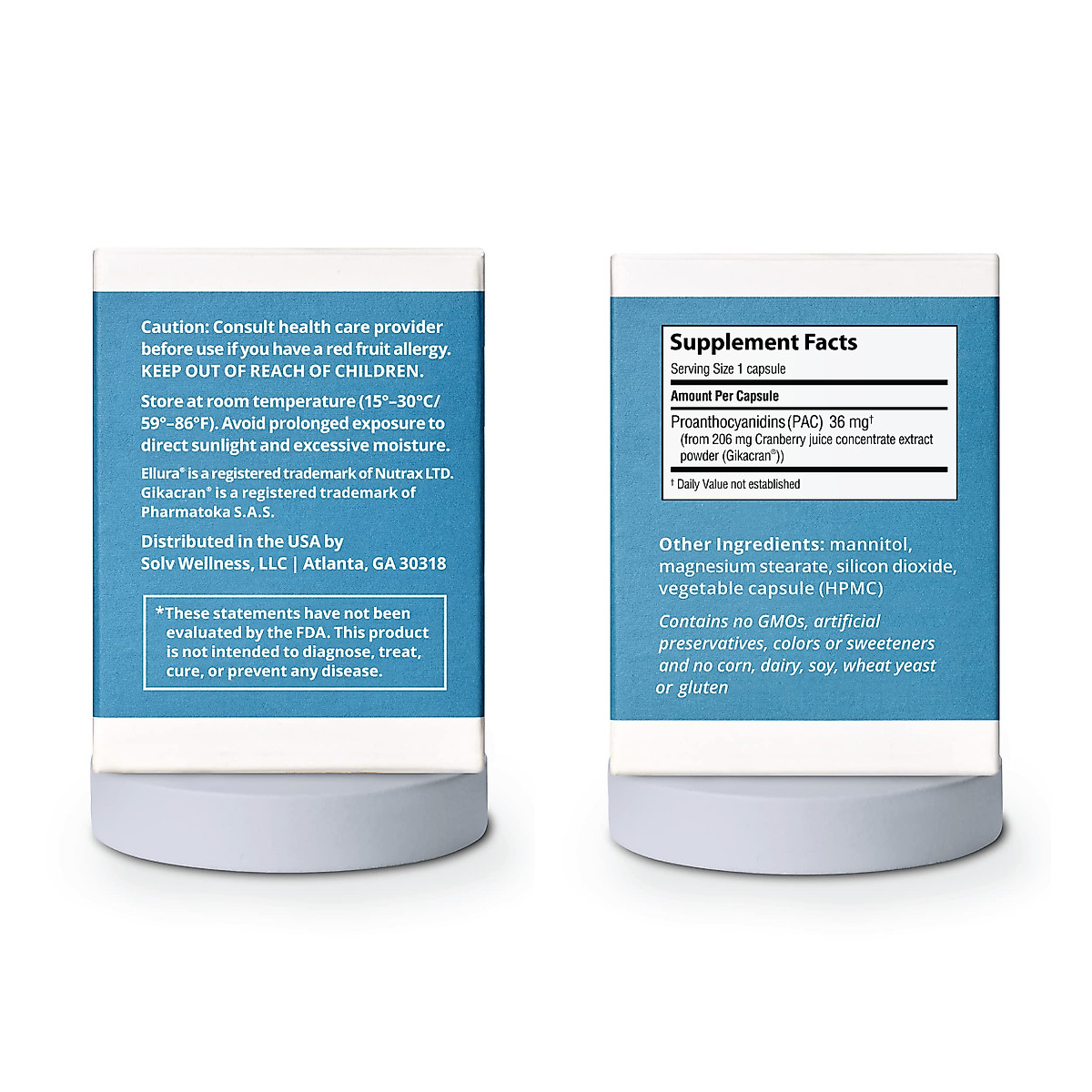 Solv Wellness Ellura Clinically Proven Cranberry Supplement: Get Ahead of UTIs with 36mg of 100% Bioavailable PAC, 30 Capsules