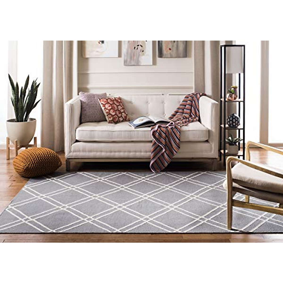 SAFAVIEH Dhurries Collection 8' x 10' Grey/Ivory DHU638B Handmade Flatweave Premium Wool Area Rug