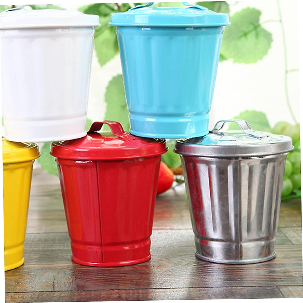 SOESFOUFU 1pc Mini Trash Can Small Wastebasket Galvanized Garbage Can Small Desktop Trash Can with Lid Plant Pots Bucket Compost Bin Kitchen Retro Decor Metal Outdoor Office Utility Bucket