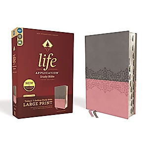 NIV, Life Application Study Bible, Third Edition, Large Print, Leathersoft, Gray/Pink, Red Letter, Thumb Indexed