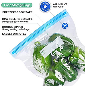 Sous Vide Bags Reusable 27Pcs, BPA Free Food Vacuum Sealer Bags, Food Storage Bags, Vacuum Zipper Bags for Sous Vide Cooking - 20Pcs Food Sealer Bags & 5 Air Valves & 2 Seal Clips (8.5X8.5 in) 1.4L