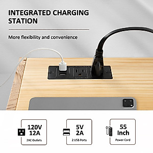 Afuly Floating Nightstand with Charging Station, Modern Night Stand with Drawer Wall Mounted Bedside End Table, Solid Wood Nightstand Side Table Shelf for Bedroom Natural Wooden Decor