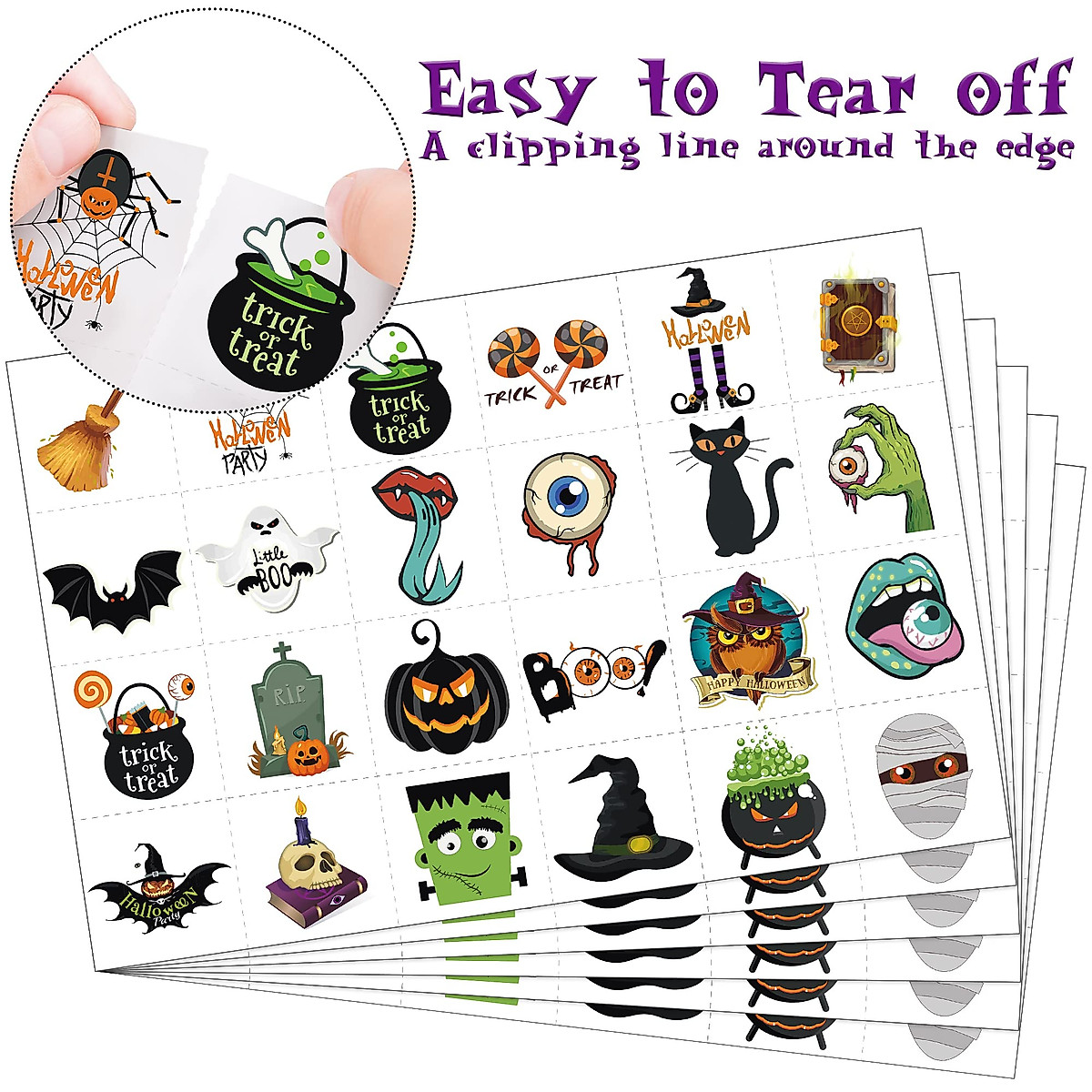 Grehge eces Halloween Temporary Tattoos Stickers 6 Sheets Halloween Themed Tattoos Body Sticker 24 Styles Halloween Party Waterproof Stickers for Halloween Party Favor Decor