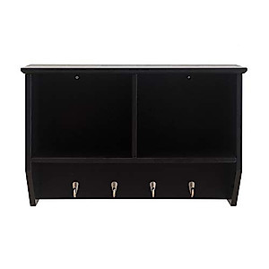SJ COLLECTION Wood Floating Shelves for Wall Mount, Hanging Storage Shelf with Hooks for Bedroom, Living Room, Black