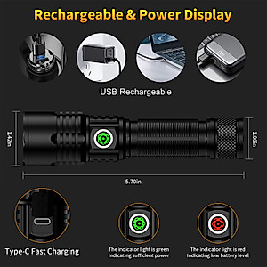 RFIUCH Rechargeable Flashlights High Lumens, 150000 Lumen Super Bright LED Flashlight with 5 Modes, LED Waterproof Handheld Flashlight for Emergencies(2 Pack)